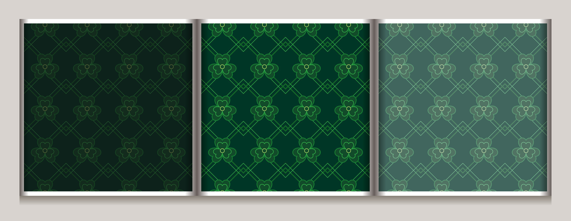 Geometric simple St Patricks day patterns with clover, shamrock leaves ...