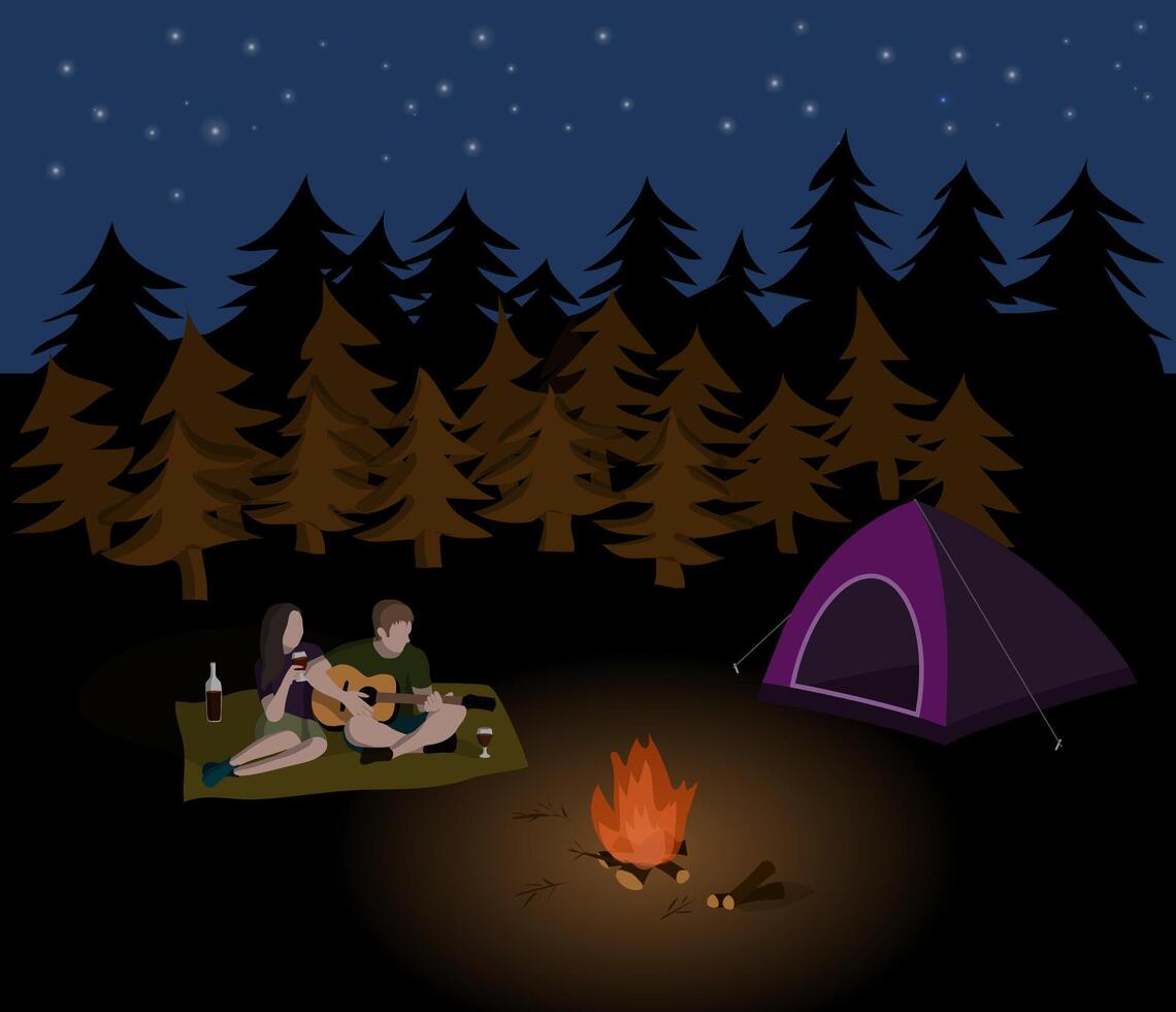 Hand Drawn Vector Illustration Of Couple Summer Camping 41167955 Vector