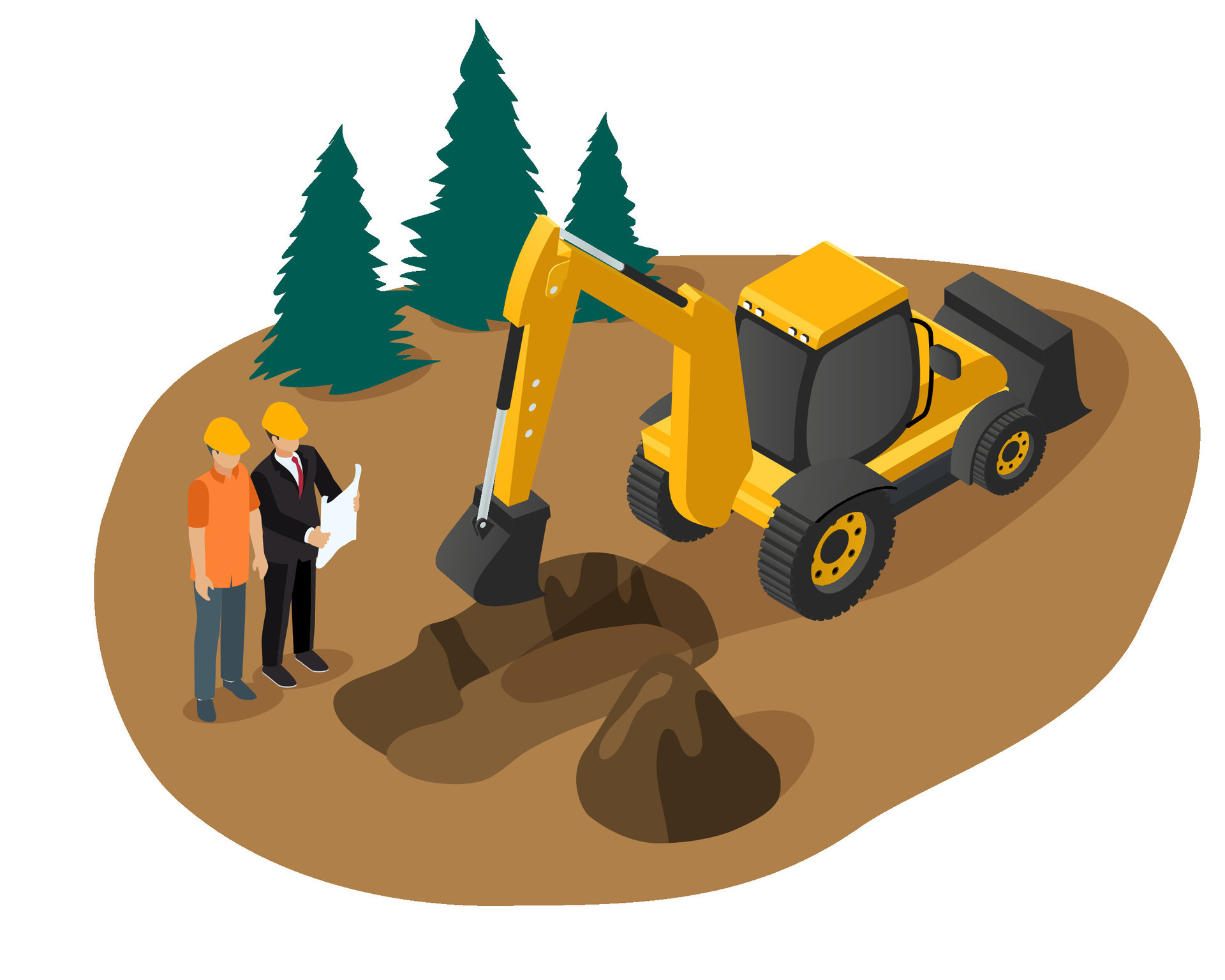 Isometric vector of an excavator digging a foundation pit for a ...