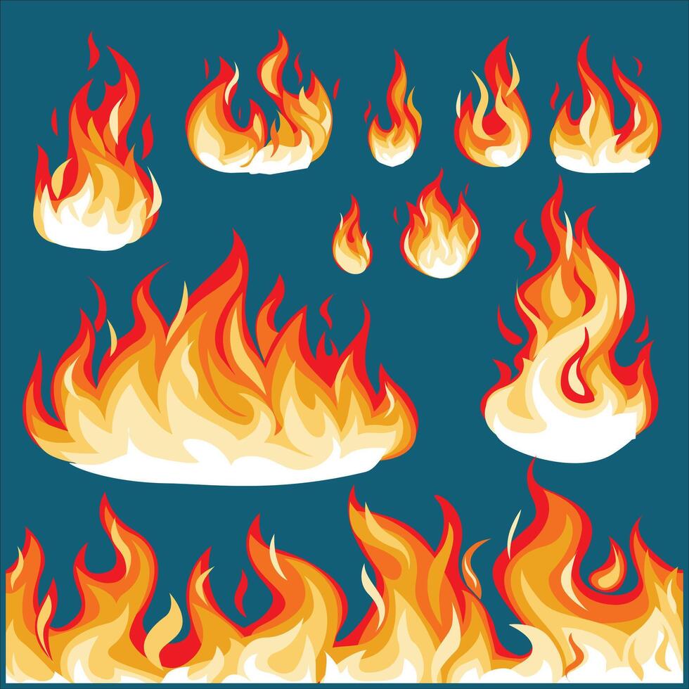 Fire Flames Vector Illustration Set 41168047 Vector Art At Vecteezy