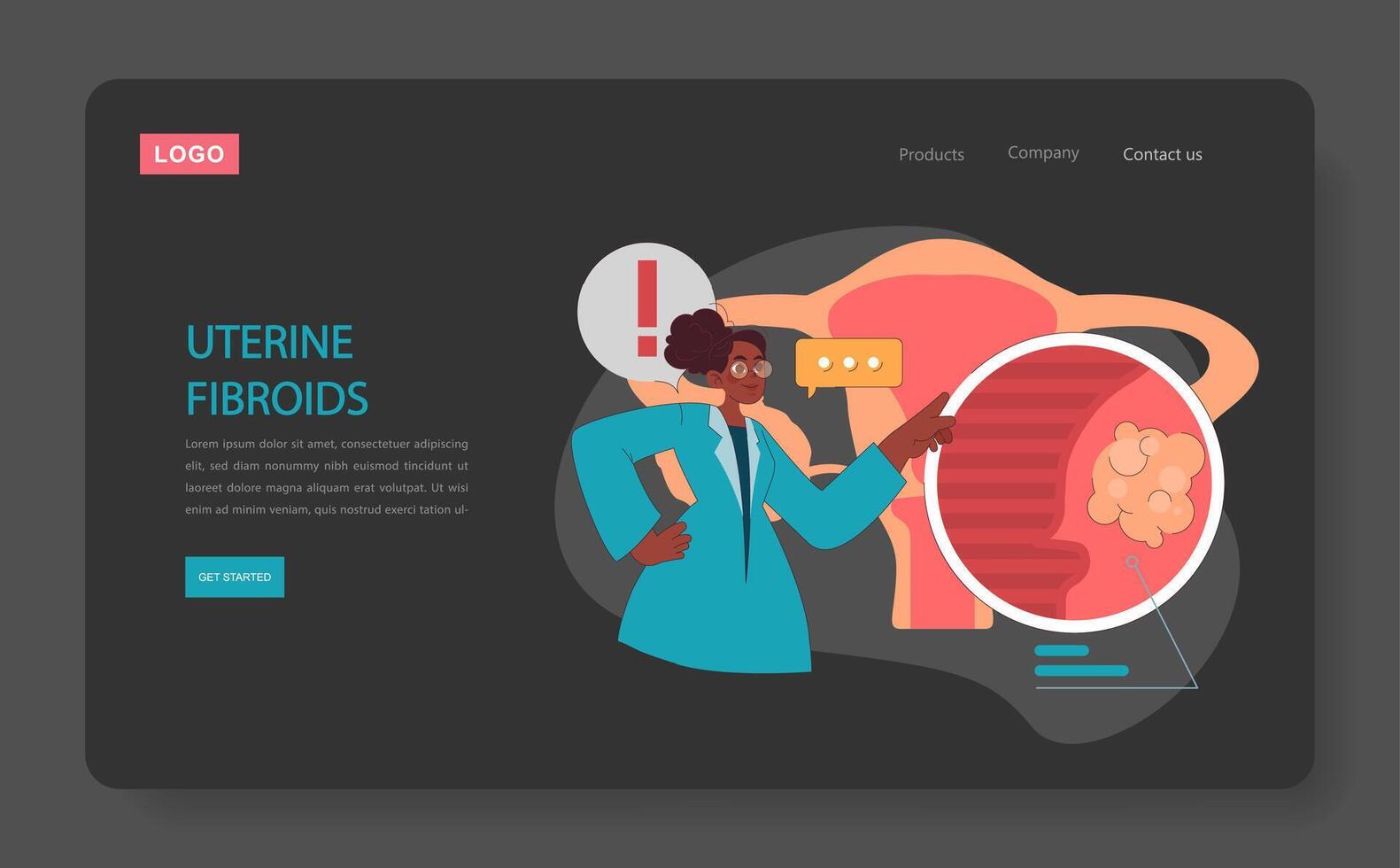 Uterine Fibroids Dark Or Night Mode Web Landing Doctor Illustrates