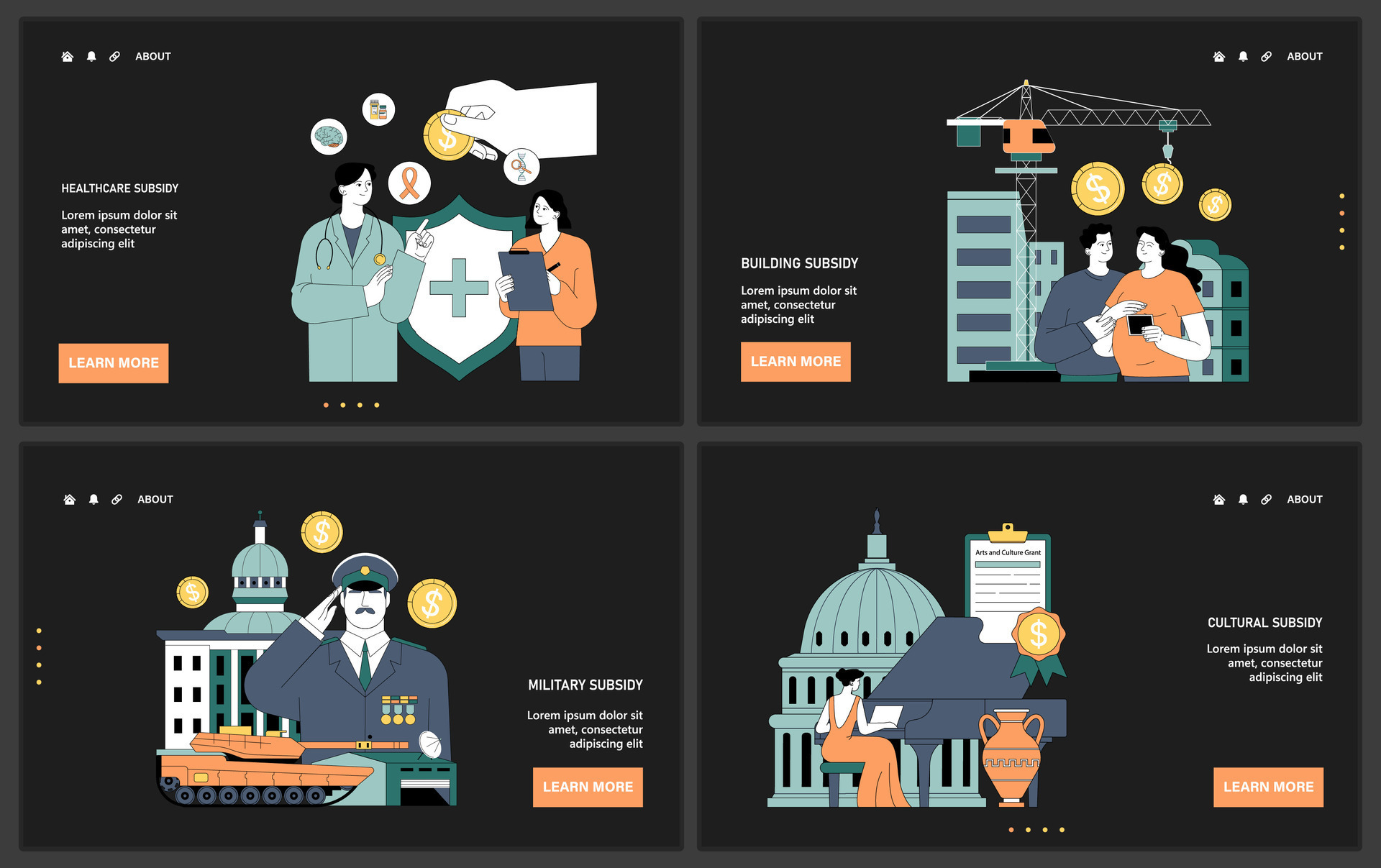 Government subsidy web or landing set. Diverse sectors including ... Government subsidy web or landing set. Diverse sectors including ...