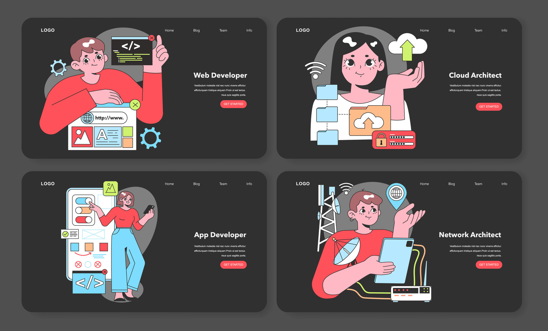Stylized vector illustrations depict IT specialists. a Web Developer ...
