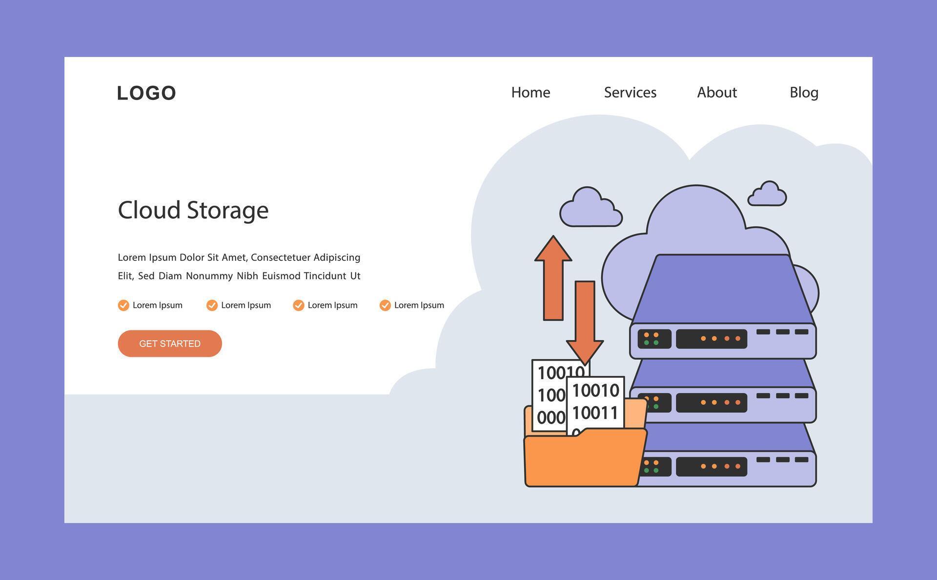 Cloud Storage Web Or Landing Virtual Data Servers And Secure Cloud