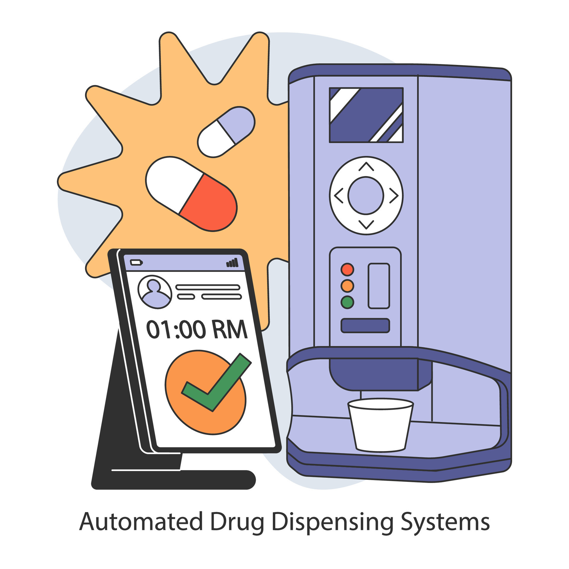 Automated Drug Dispensing Systems concept. Flat vector illustration ... Automated Drug Dispensing Systems concept. Flat vector illustration ...