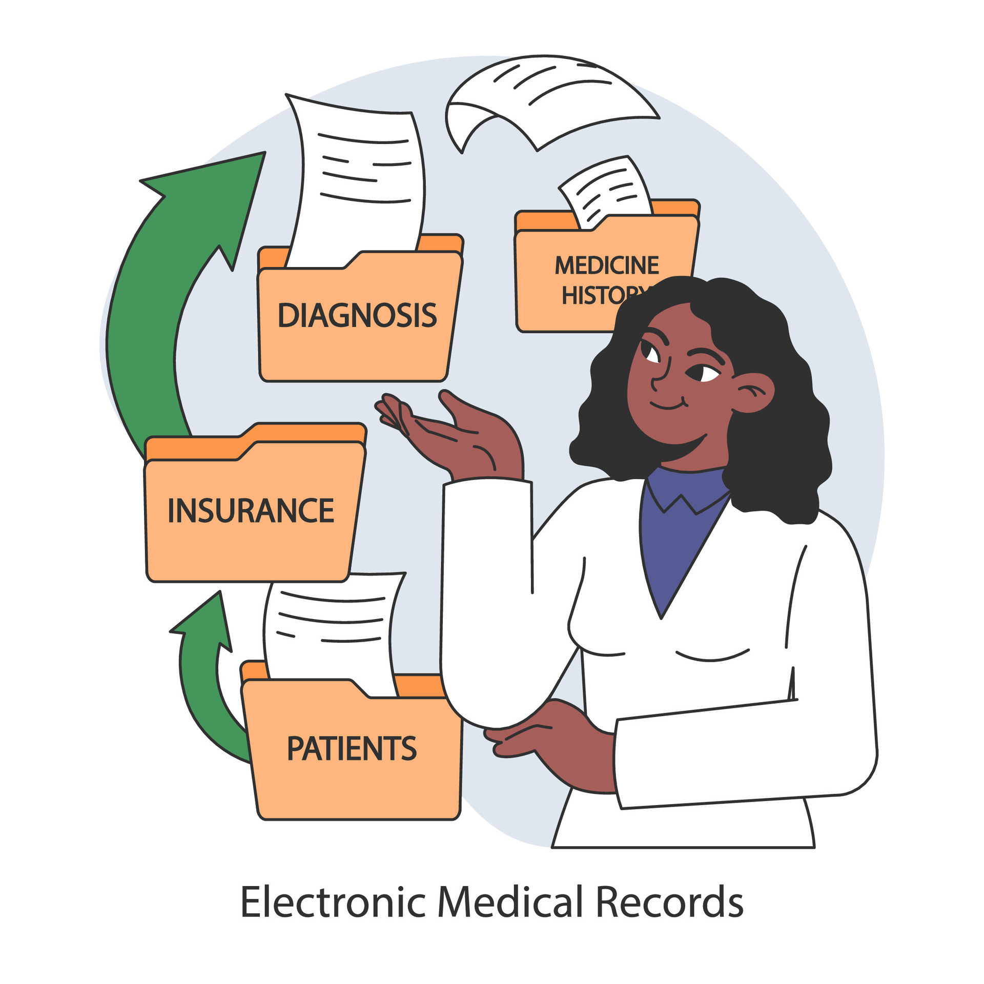 Electronic medical records system concept. Flat vector illustration ...
