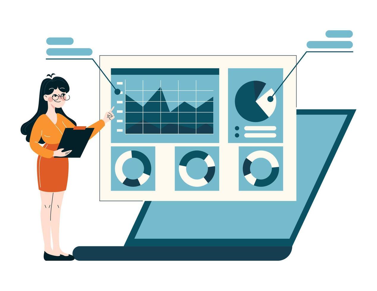 Skilled Analyst Exploring Graphs On A Laptop Optimizing Business Strategies 41170575 Vector Art