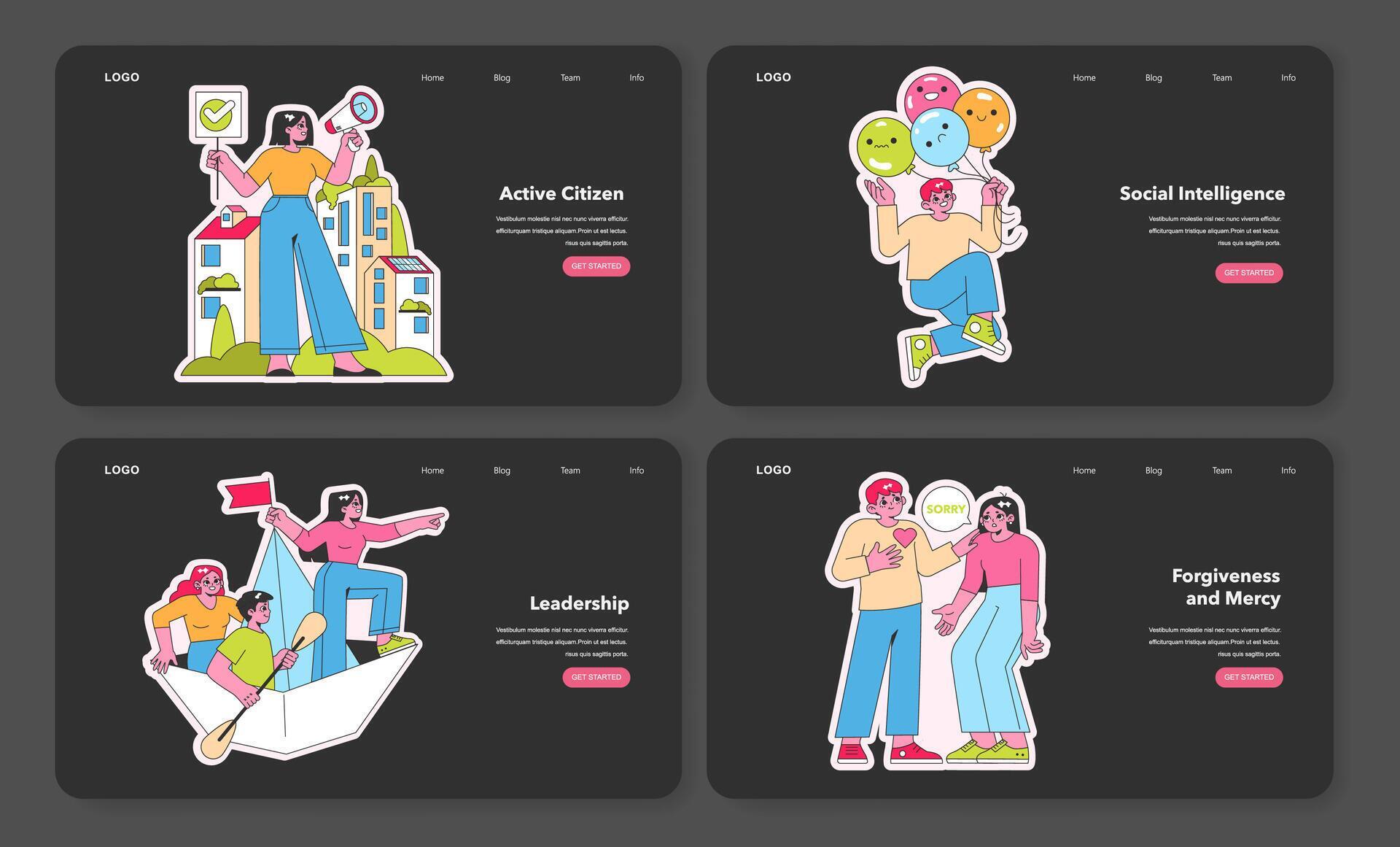 Dynamic web templates featuring Character Strengths. Vector ...