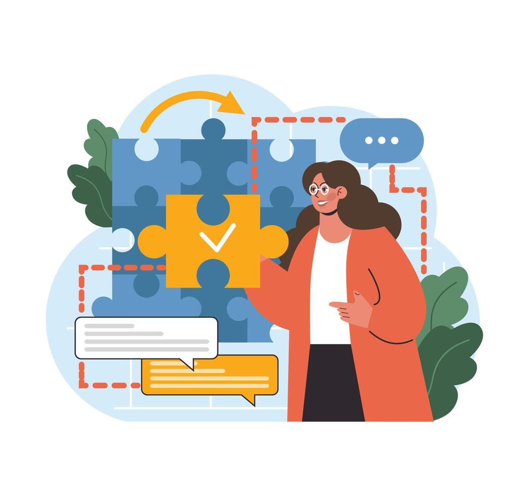 Solving the digital puzzle. Flat vector illustration. 41171076 Vector ...