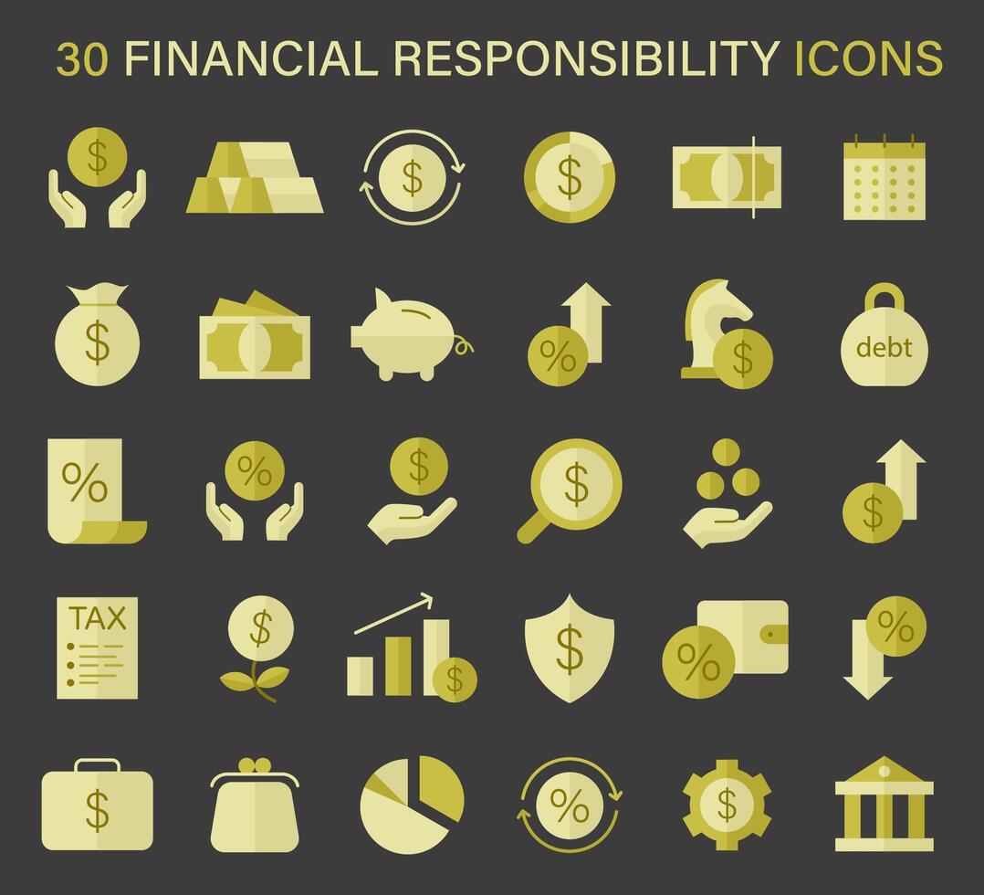 A collection of financial responsibility icons, representing savings ...