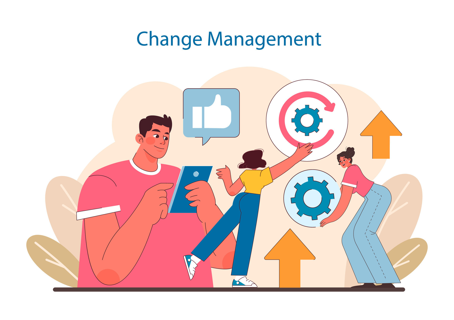 Change Management in IT project management. Visualizes the adaptation process, embracing ...