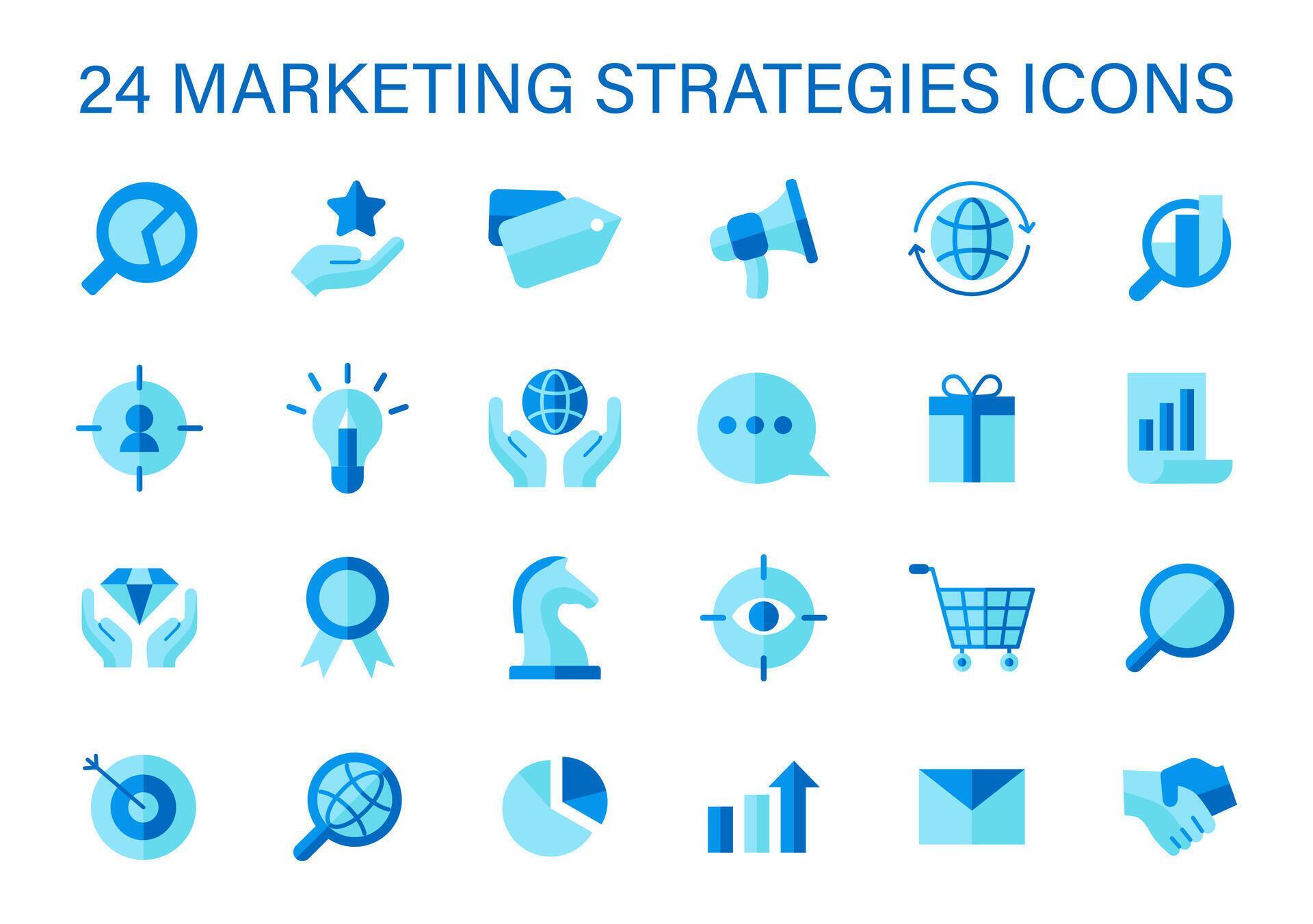 Marketing Strategies Icons Set. A collection of line icons representing ...