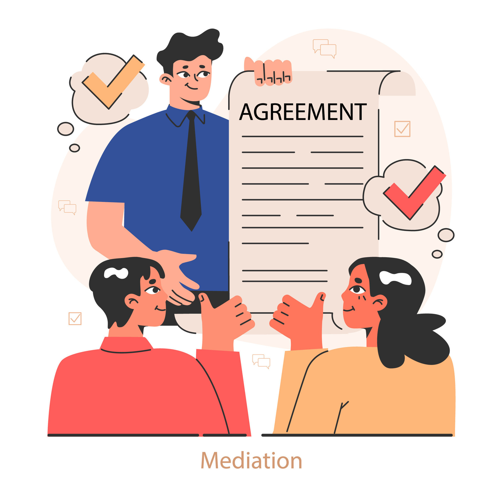 Mediator. Black businessman highlights a solution, bridging two parties ... Mediator. Black businessman highlights a solution, bridging two parties ...