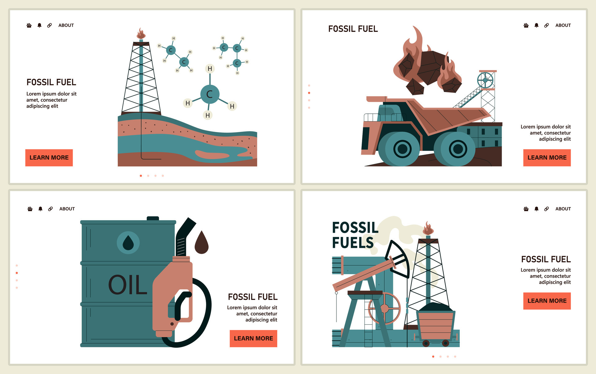 Fossil fuel web or landing set. Fossil resources extraction and its impact 41173854 Vector Art ...