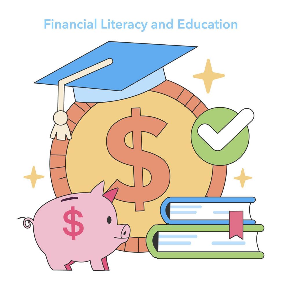 Financial Literacy and Education concept. Flat vector illustration ...
