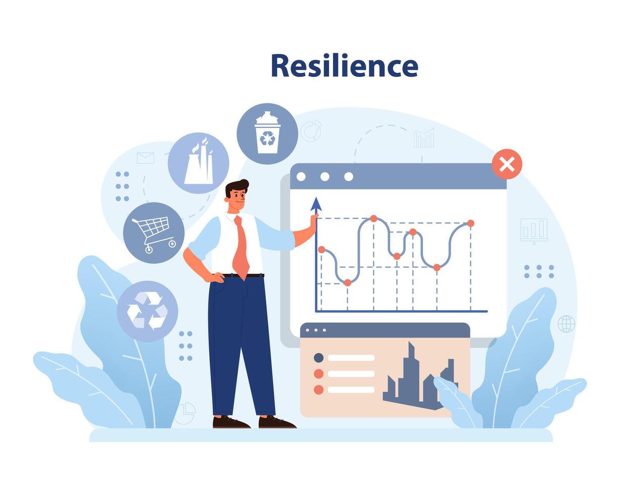 Professional navigating city sustainability metrics. Flat vector ... Professional navigating city sustainability metrics. Flat vector ...