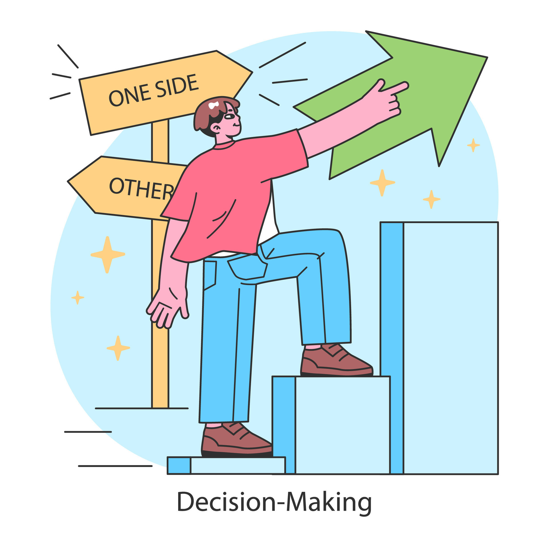 Decision-making concept. Empowered man climbs, confidently choosing 41174375 Vector Art at Vecteezy