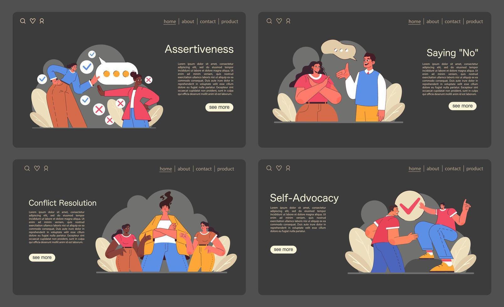 Assertiveness set. Flat vector illustration 41174436 Vector Art at Vecteezy Assertiveness set. Flat vector illustration 41174436 Vector Art at Vecteezy