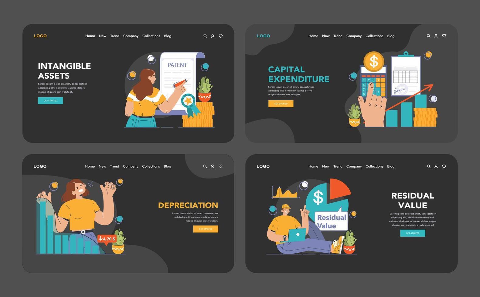 Amortization And Depreciation Set Calculating The Value For Business Assets 41174456 Vector Art