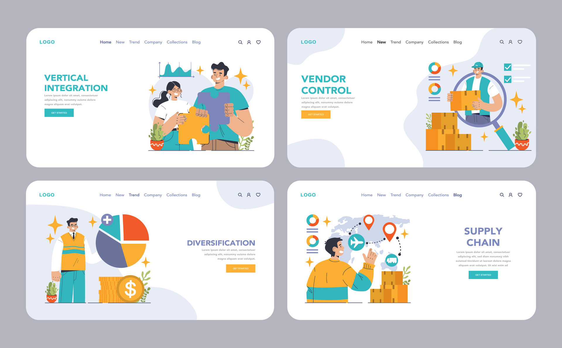 Vertical integration web or landing set. Company's supply chain ...