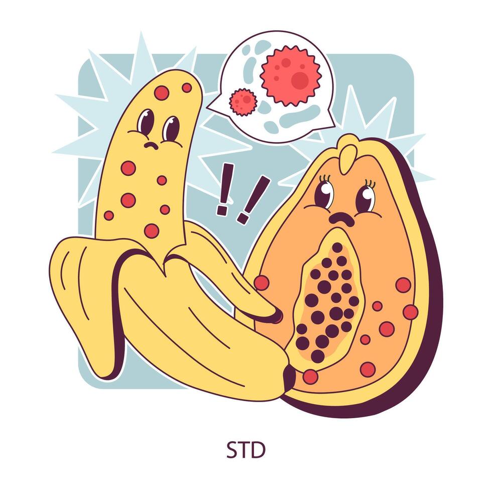 Reproductive health. Fruit characters with cartoon vintage faces 41174718 Vector Art at Vecteezy