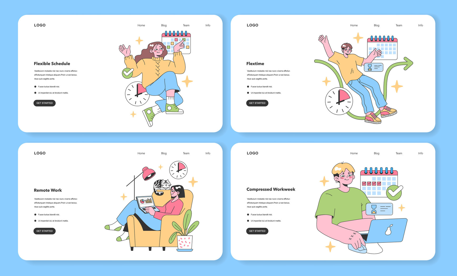 Flexible Work Arrangements set. Flat vector illustration 41174998 ...