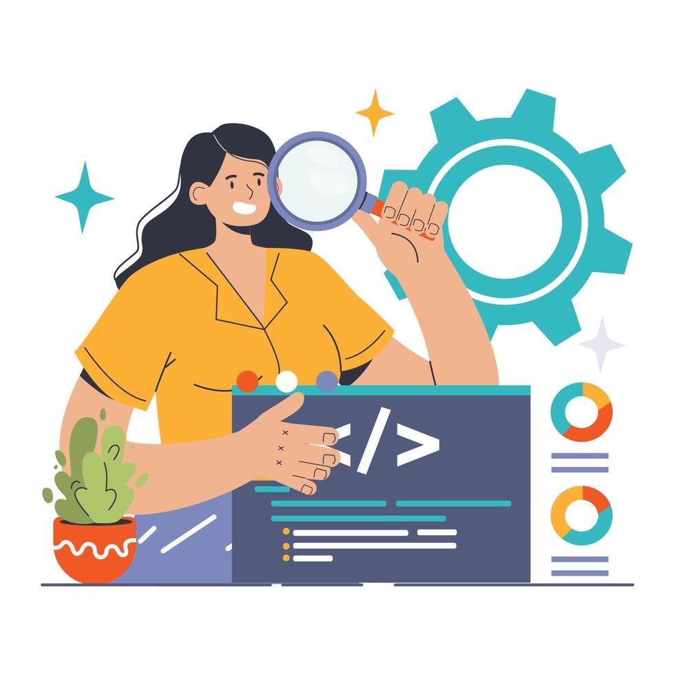Software Testing Code Testing And Debugging It Specialist Searching 41175174 Vector Art At