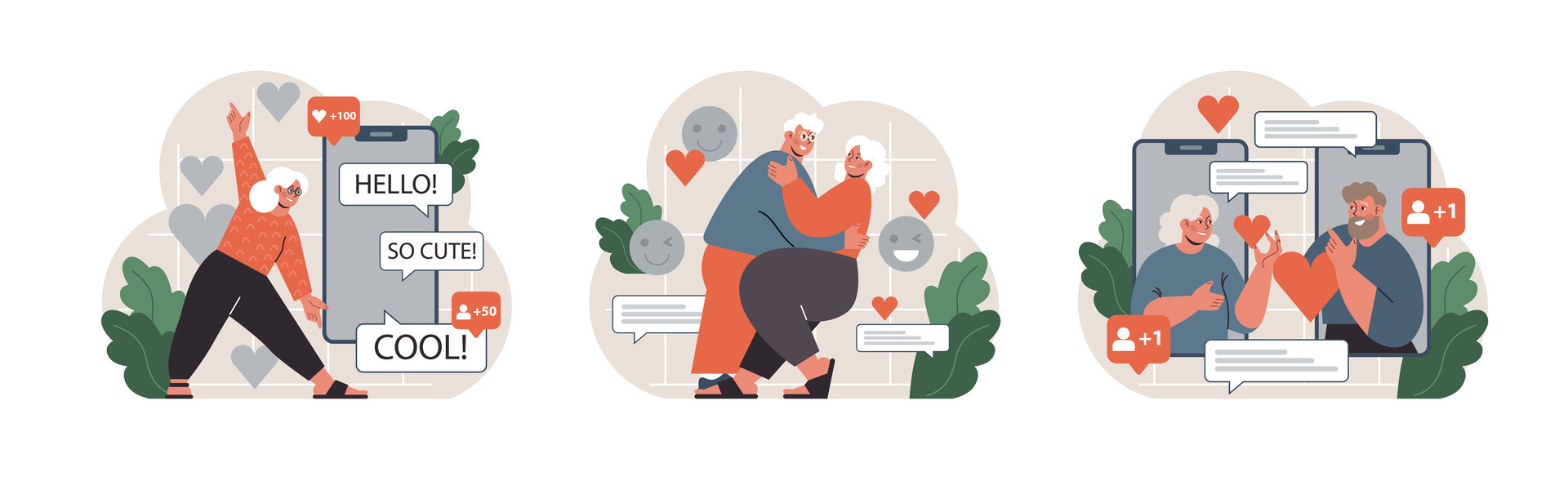 Digital Love set. Modern romance in the digital age. Flat vector ...