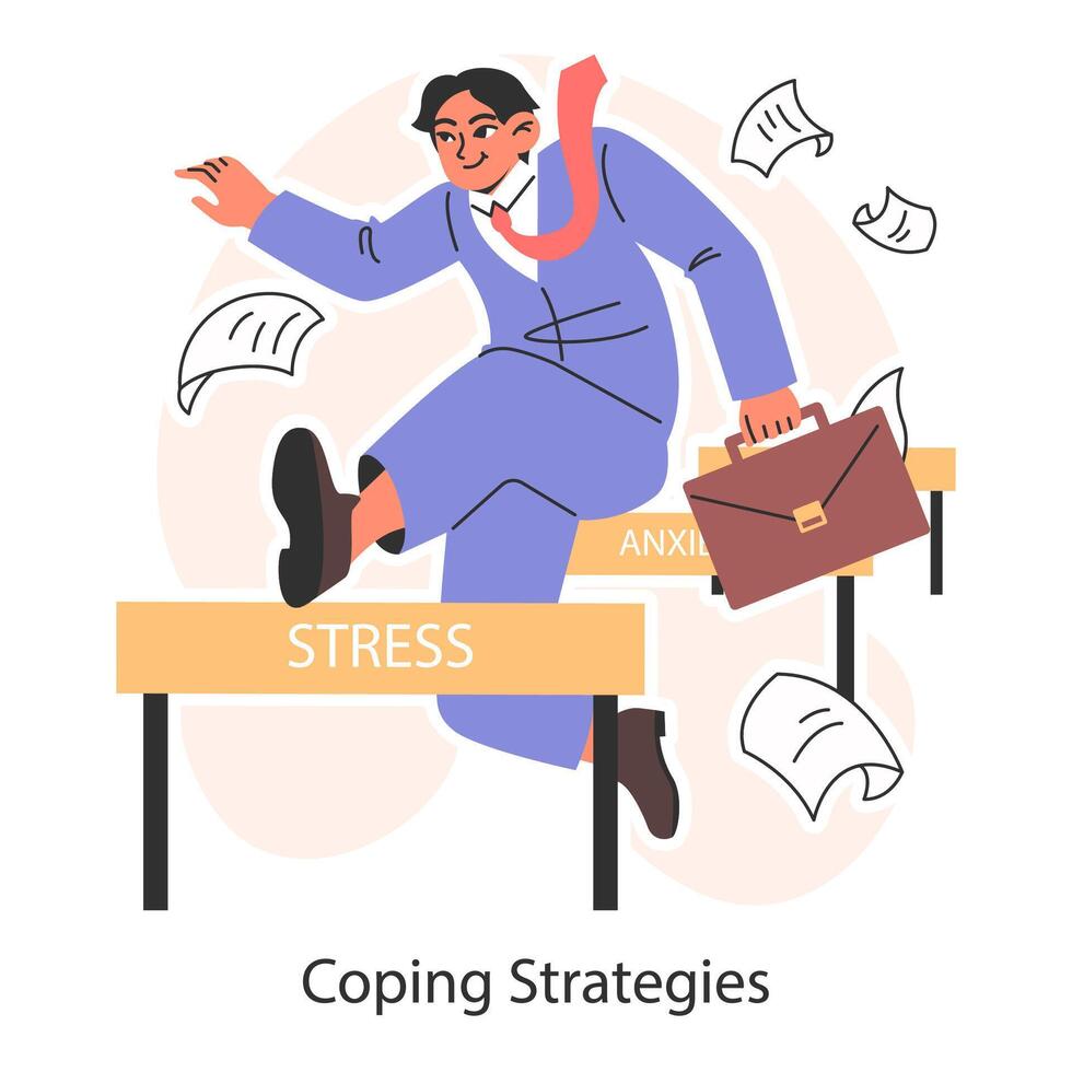 Businessman managing stress and anxiety using coping strategies ... Businessman managing stress and anxiety using coping strategies ...