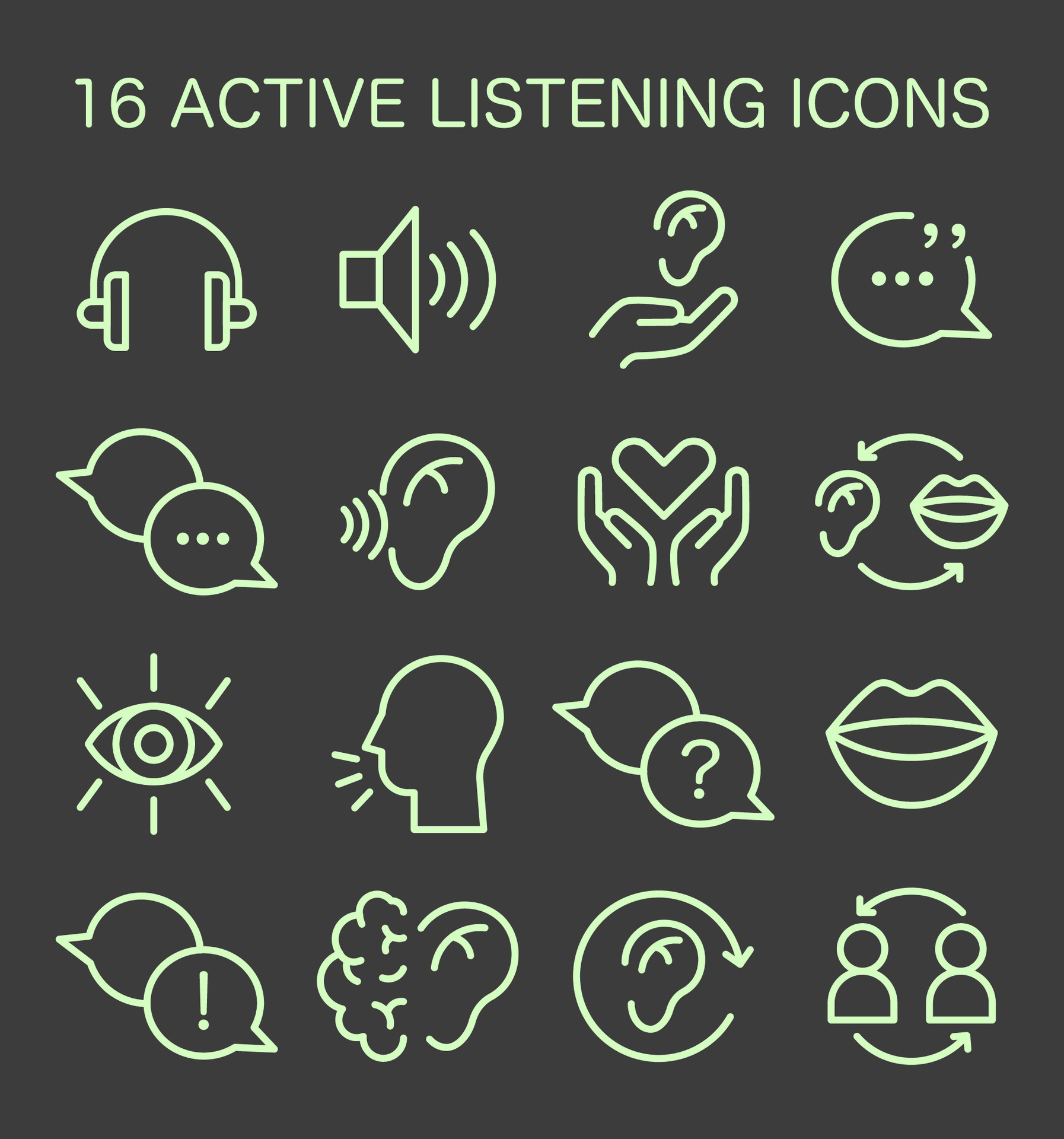 Active listening skill icons set. Symbol of attentiveness soft skill ...