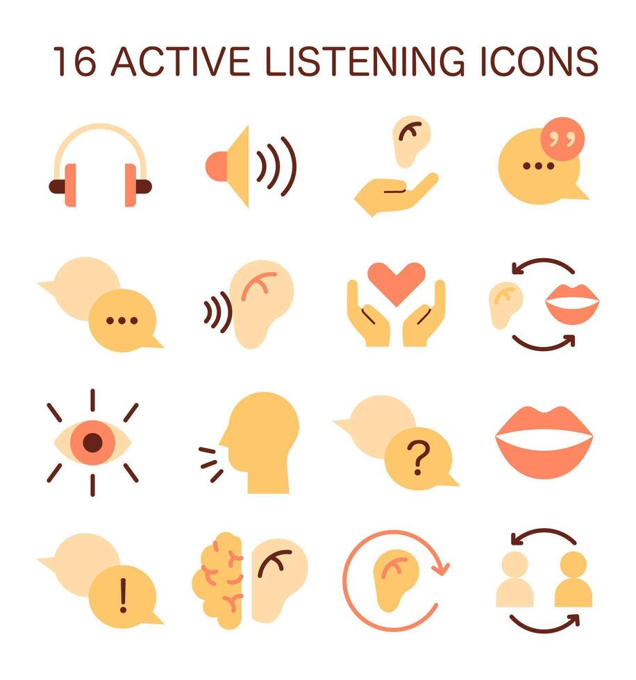 Active listening skill icons set. Symbol of attentiveness soft skill ...