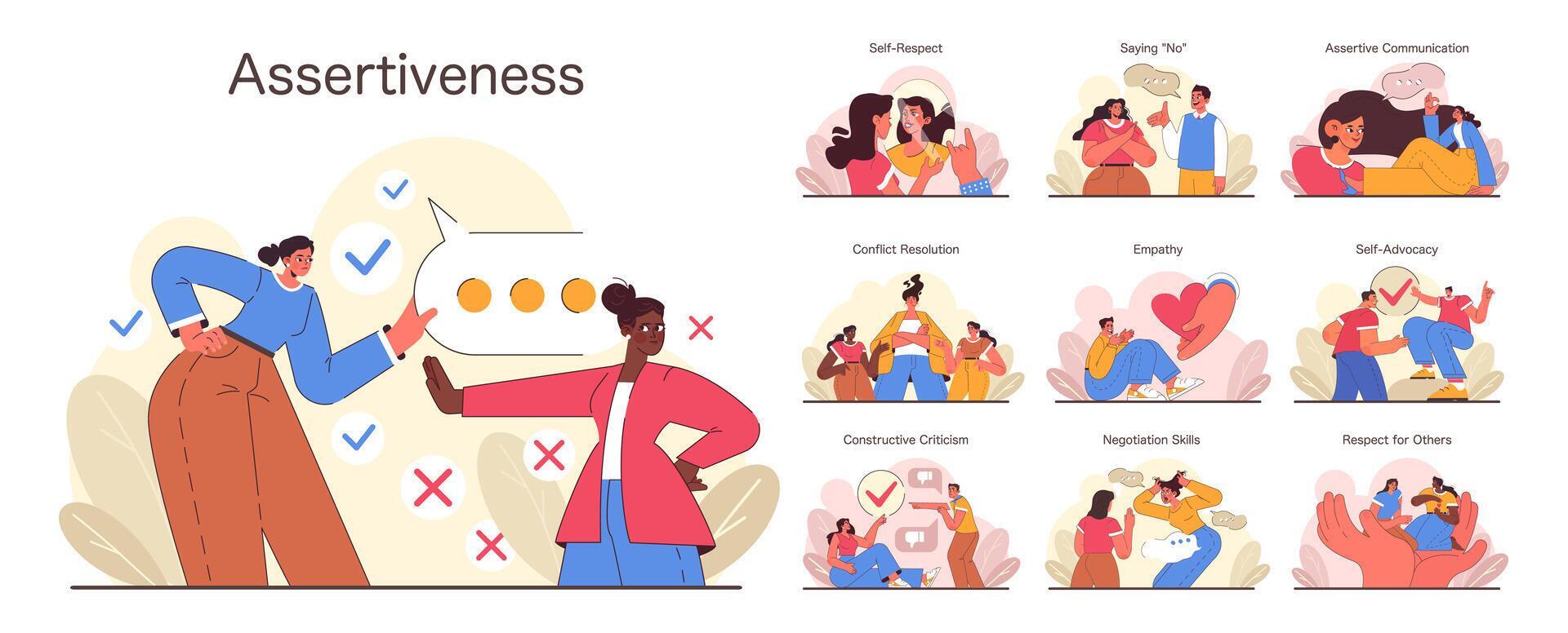 Assertiveness set. Flat vector illustration 41175696 Vector Art at Vecteezy