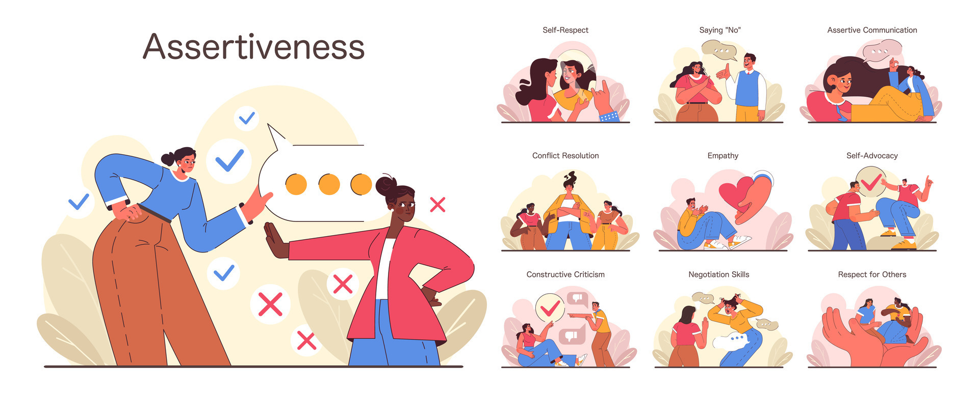 Assertiveness set. Flat vector illustration 41175696 Vector Art at Vecteezy