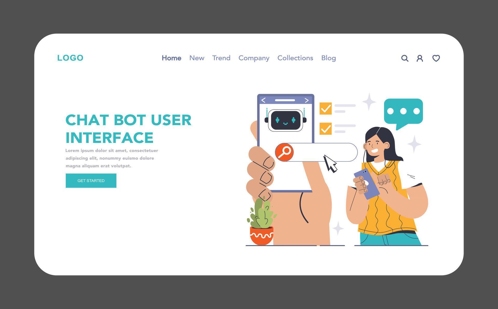 Chat Bot User Interface web or landing. Woman interacts with digital 41176010 Vector Art at Vecteezy