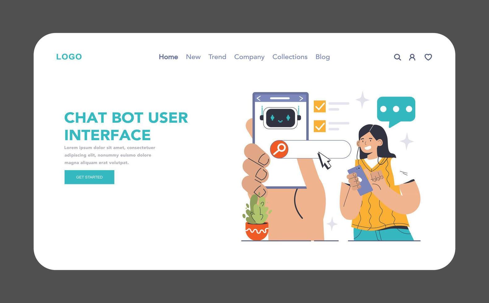 Chat Bot User Interface Web Or Landing Woman Interacts With Digital