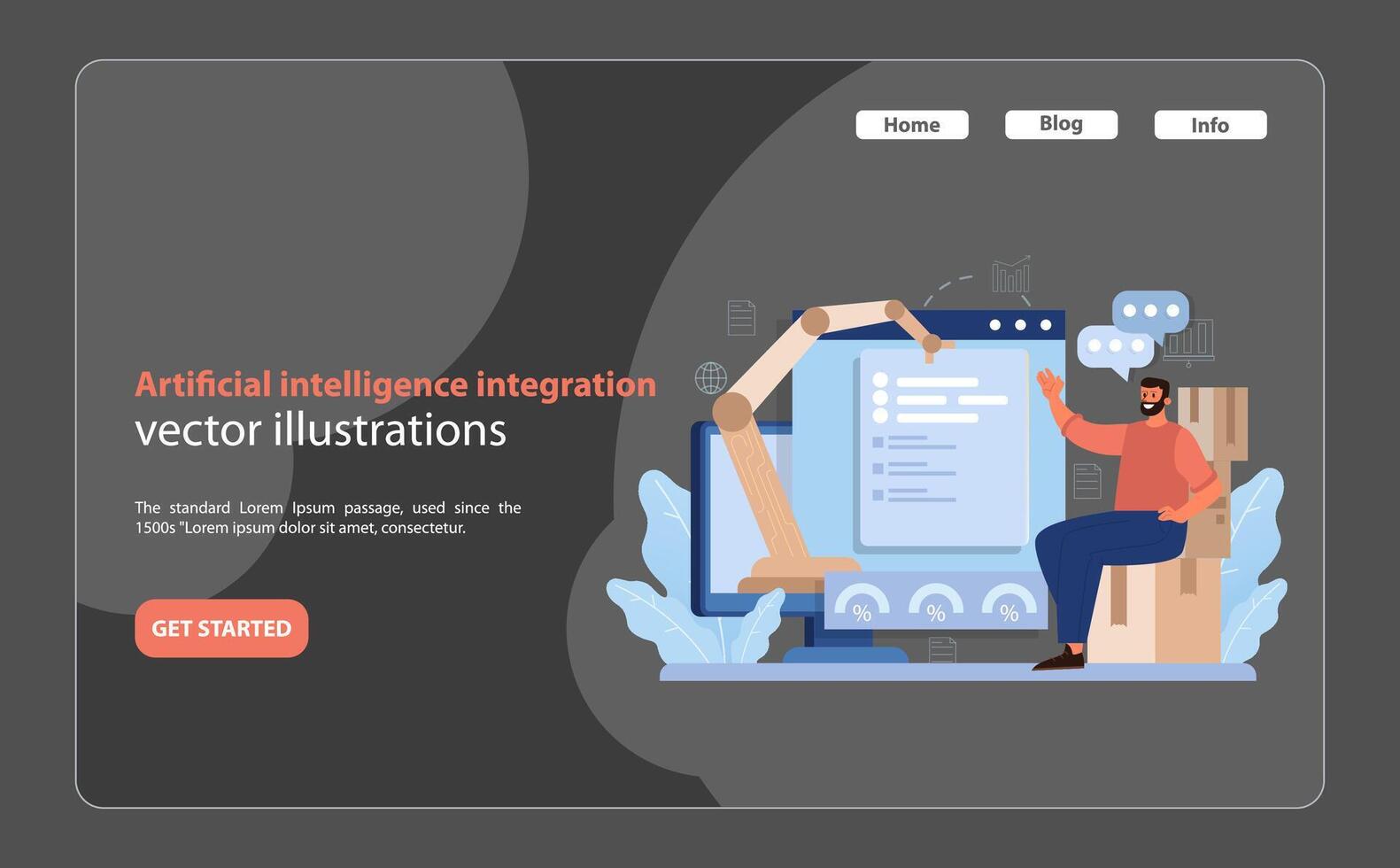 Artificial Intelligence Integration. Man interacting with AI and data ...