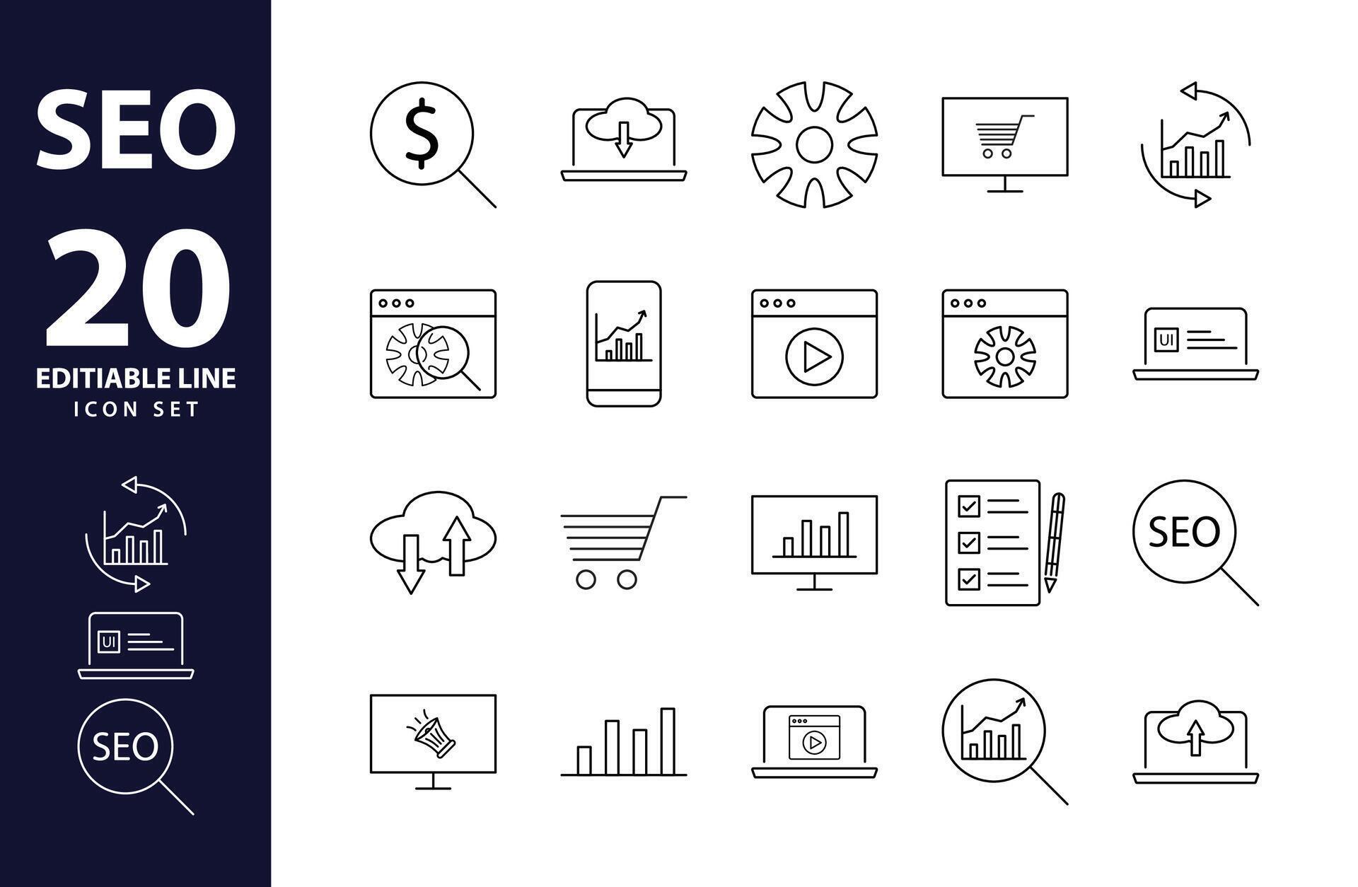 Dynamic SEO Vector Icons Modern Thin Line Illustrations for Web ...