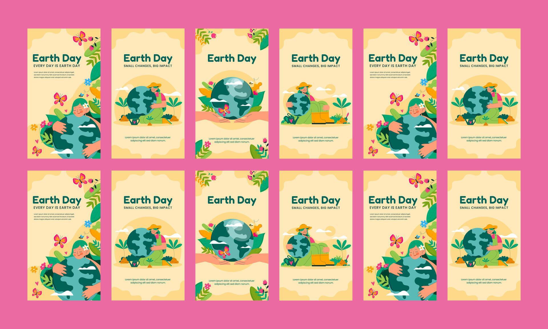 International Earth Day Social Media Template Vector Flat Design Set
