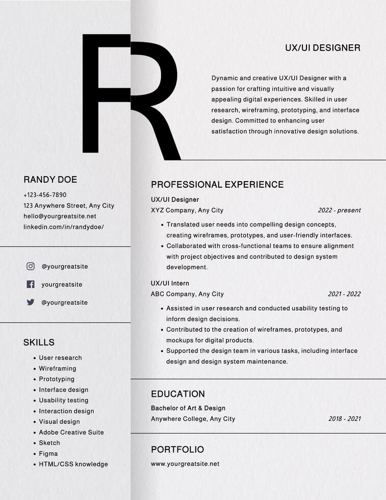 Minimalist Ui Ux Designer Resume Template 41180148 Template