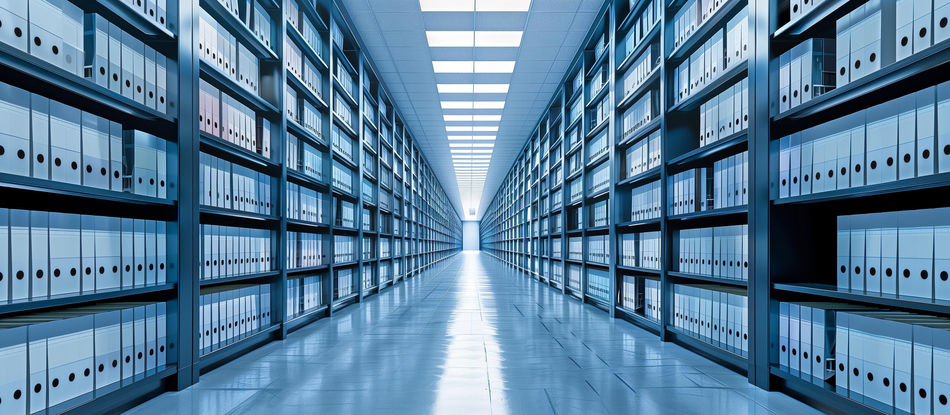 Ai Generated Stack Files Documents On Shelves Wall Efficient File Management System Of