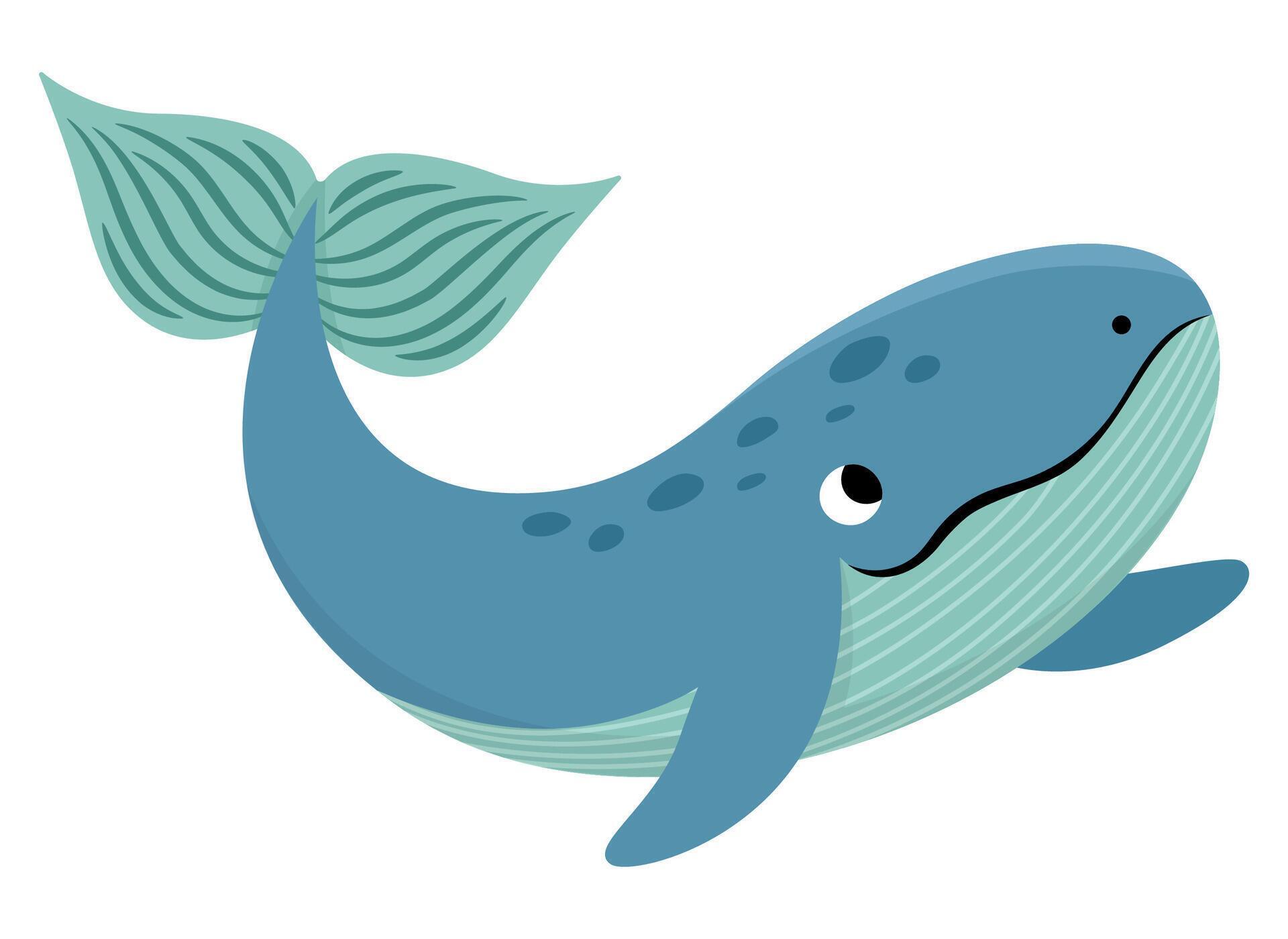 Vector blue whale icon. Under the sea illustration with cute funny fish. Ocean animal clipart ...