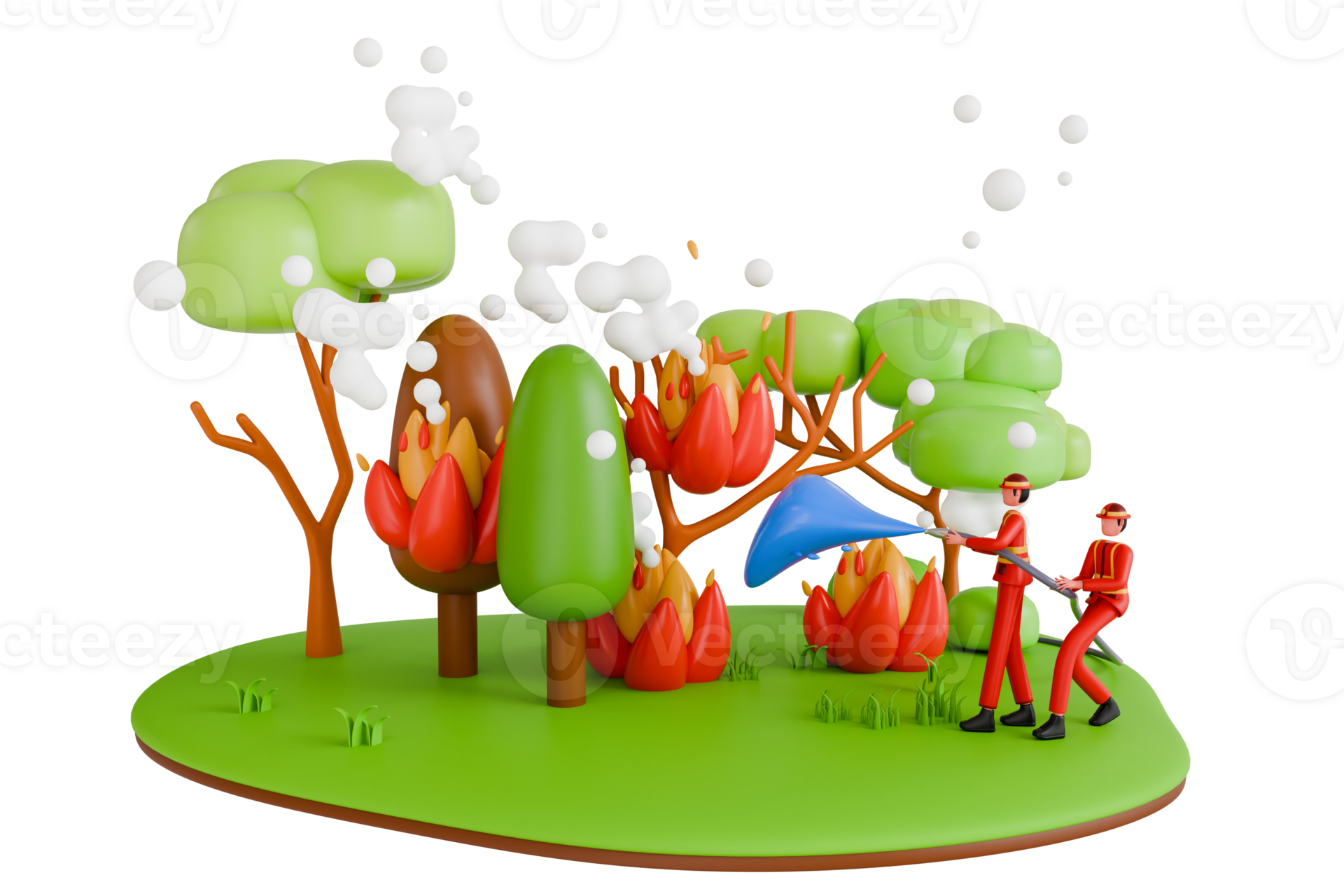 Firefighters extinguishing forest fires 3d illustration. 3d ...