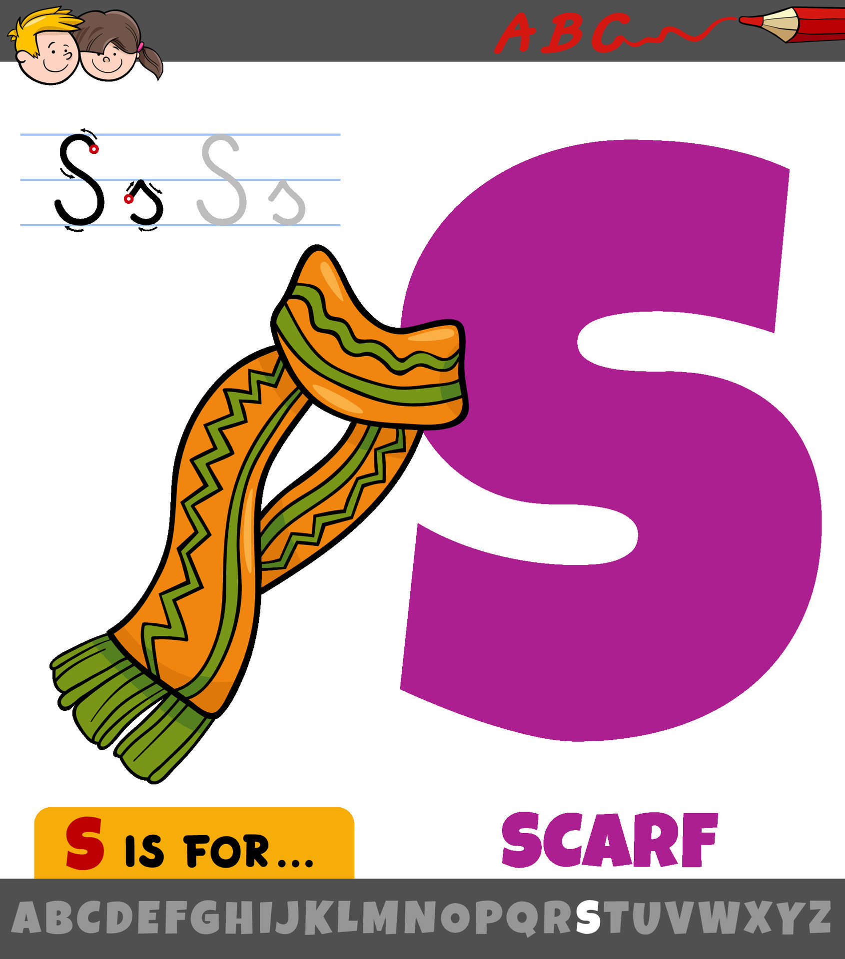 letter S worksheet with cartoon scarf object 41287642 Vector Art at Vecteezy