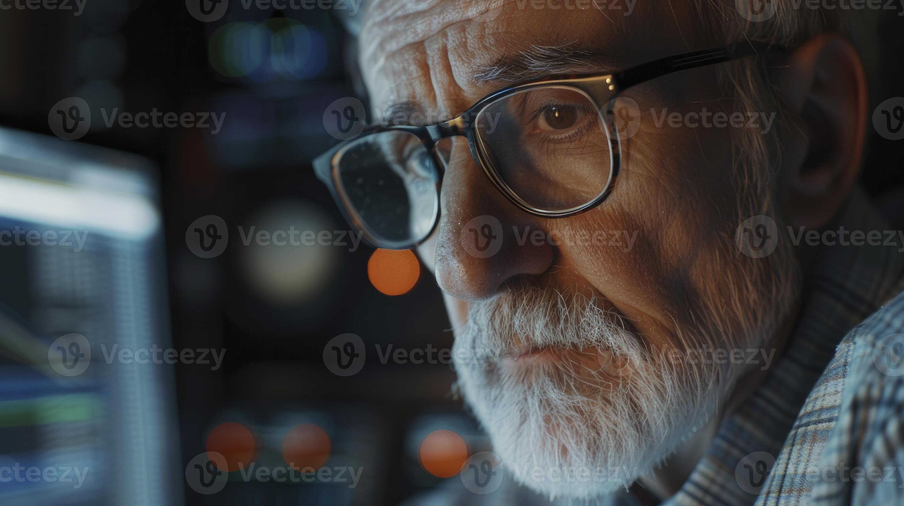 AI generated Deep Focus Glasses-Wearing Individual Analyzing Programming Code on Computer Screen ...