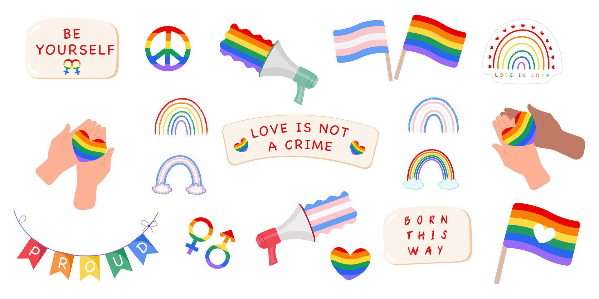 LGBTQ set. LGBT sticker pack on white background. Symbol of the LGBT ...