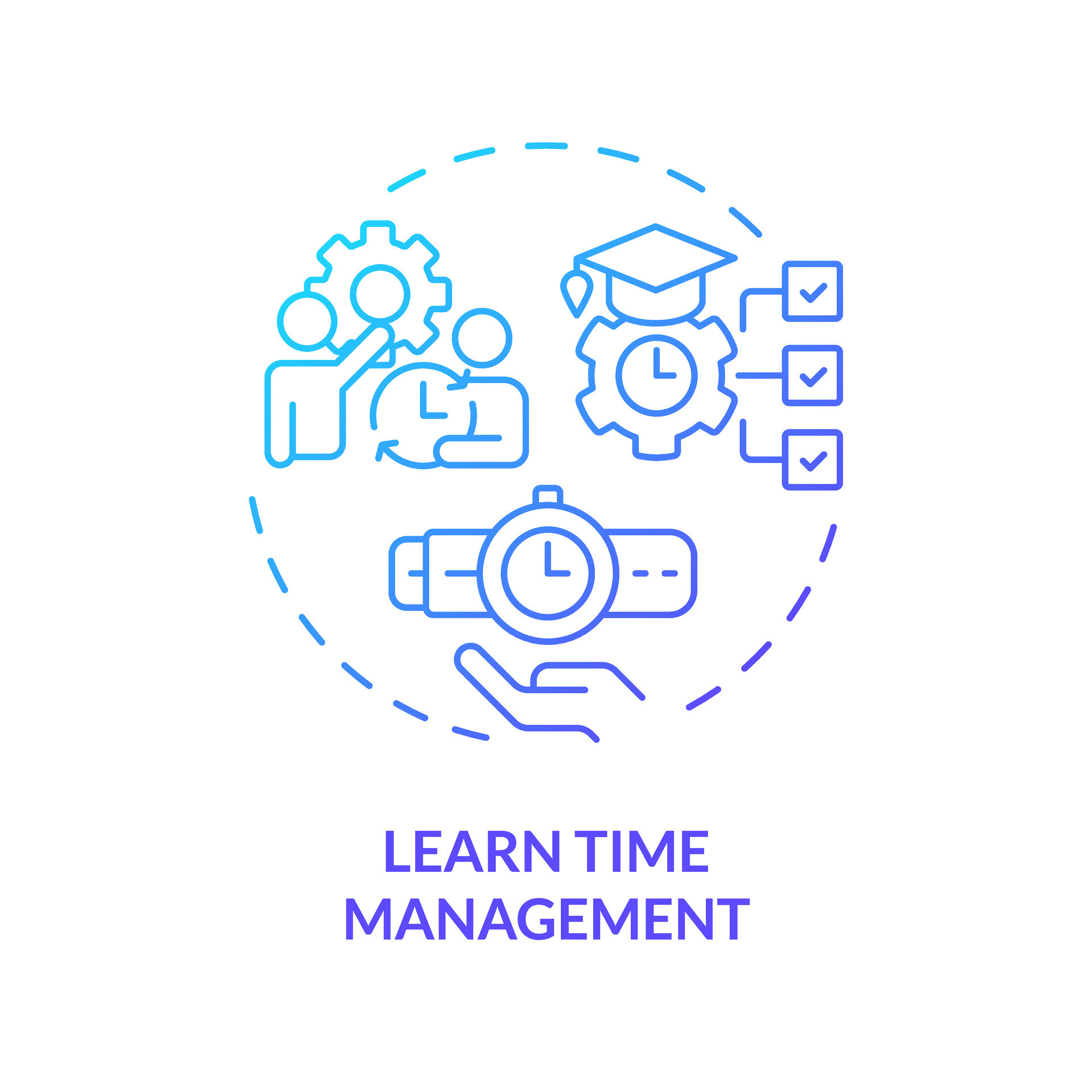 2d degradado aprender hora administración icono, creativo aislado vector, Delgado línea ...