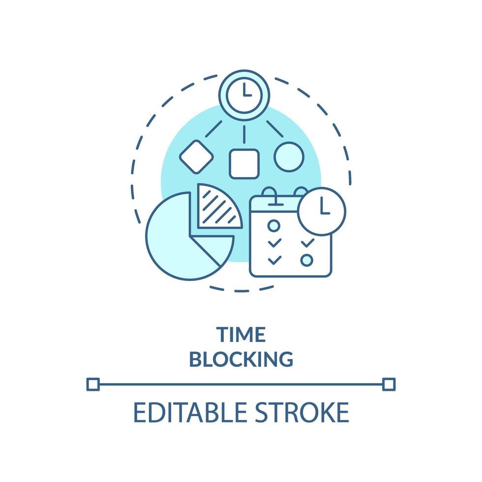 Time blocking soft blue concept icon. Workflow management. Round shape line illustration ...
