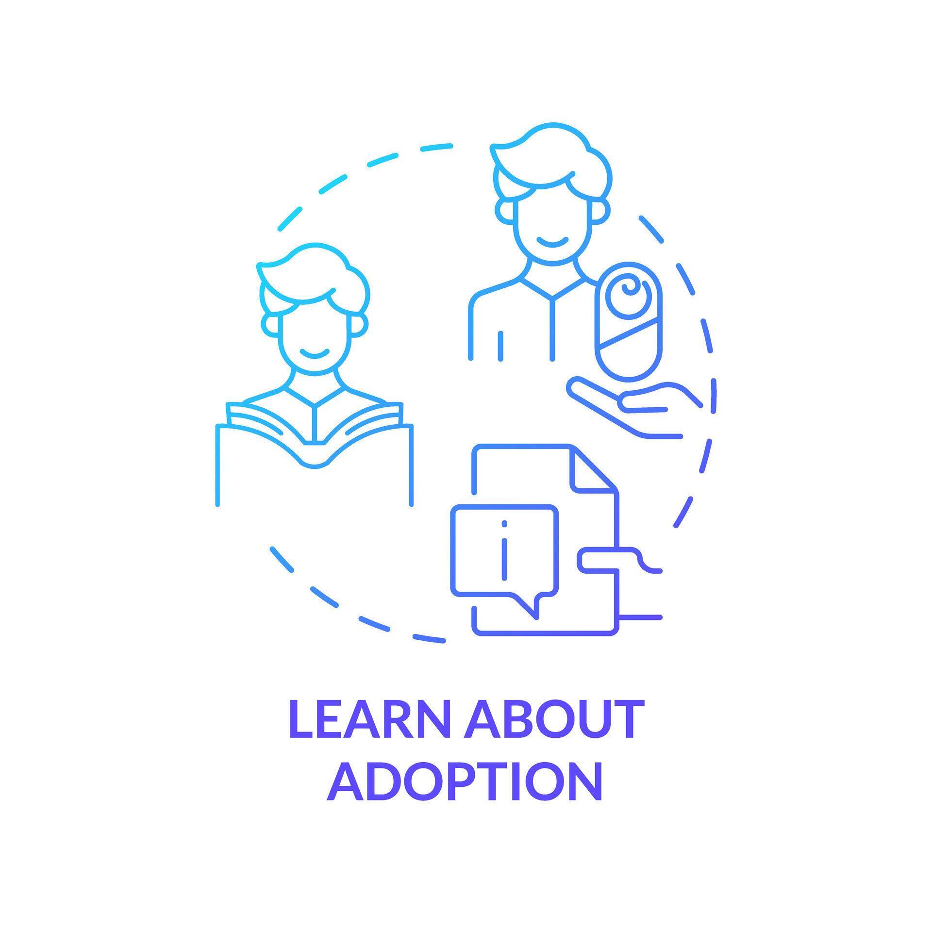 Learn about adoption blue gradient concept icon. Adoption process. Preparation for parenting ...