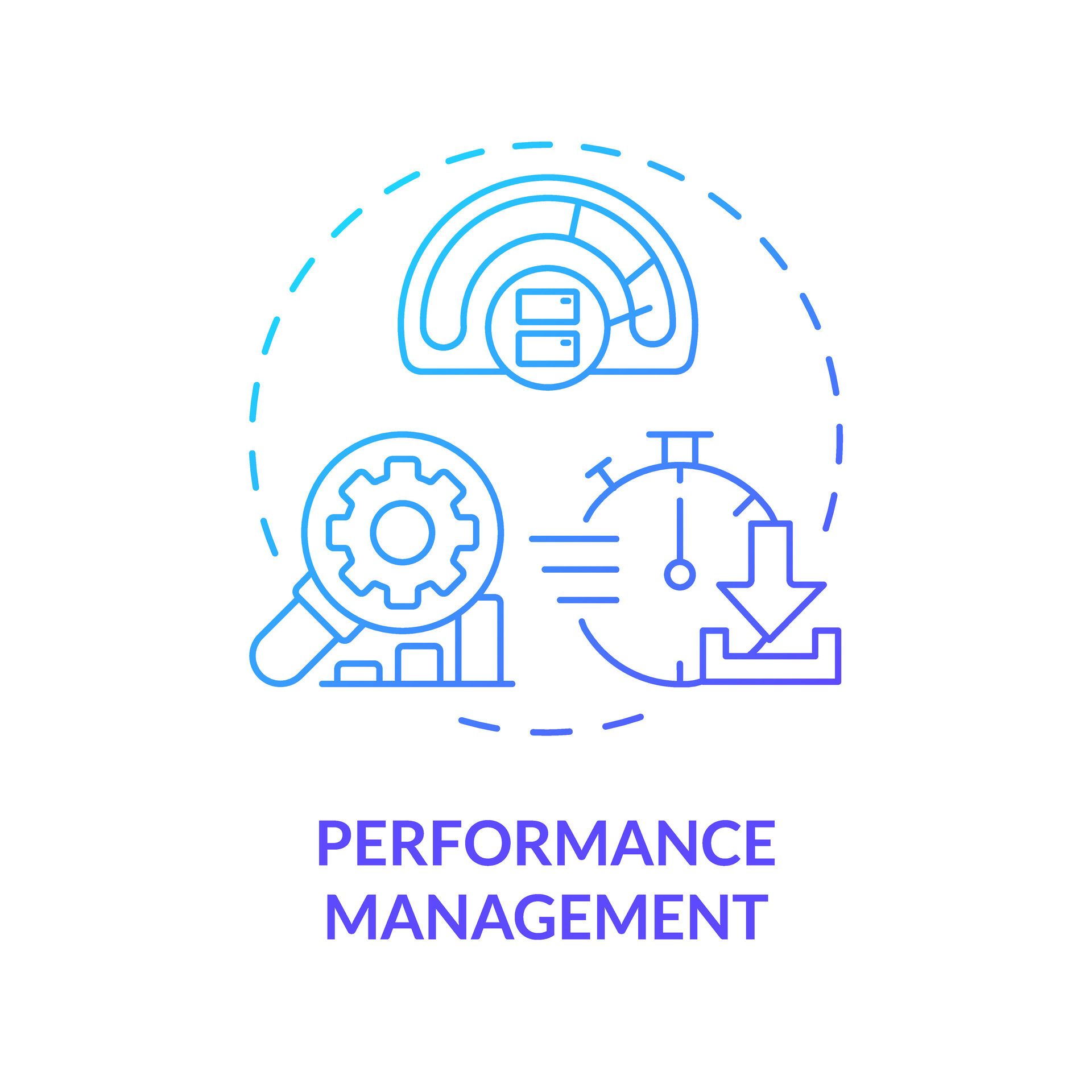actuación administración azul degradado concepto icono. sistema análisis, proceso mejora ...