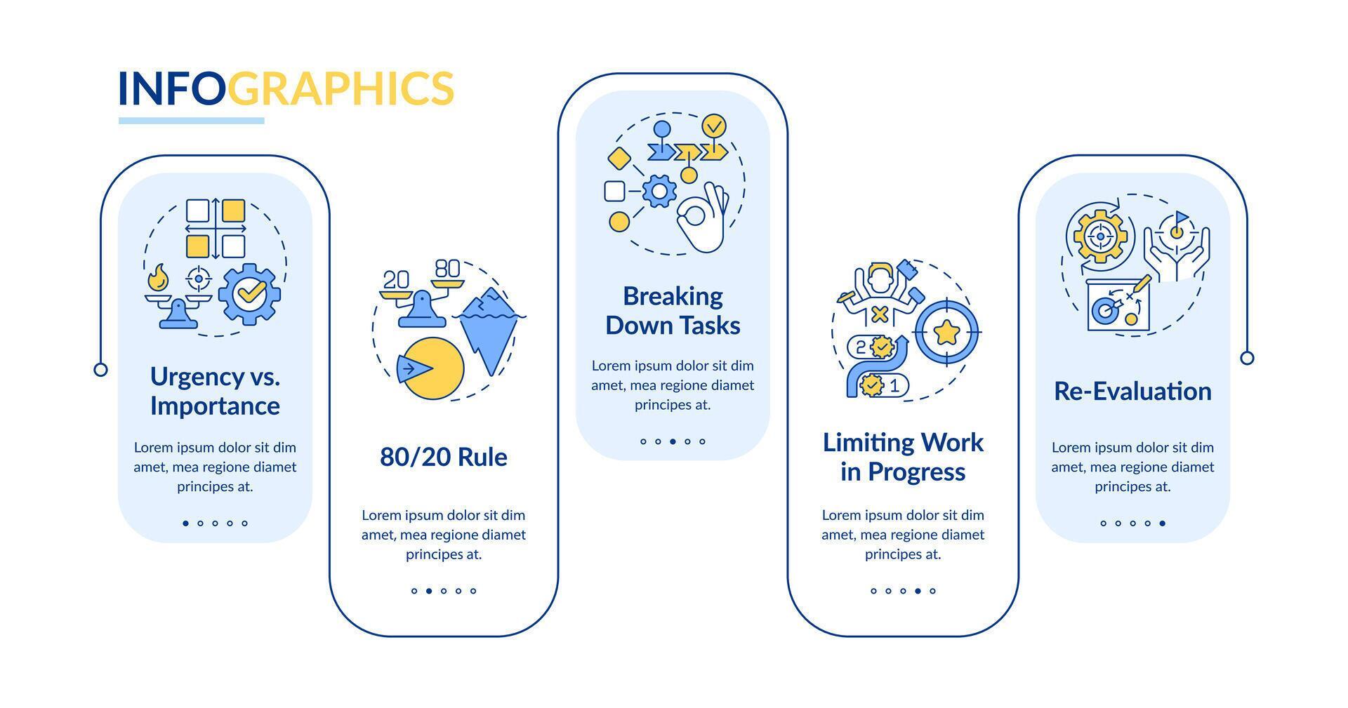 Prioritization principles rectangle infographic template. Time management. Data visualization ...